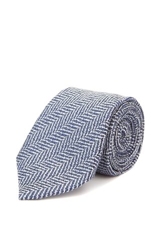 Pal Zileri Erkek Mavi Geometrik Desenli Keten Kravat EU