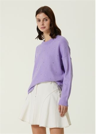 Network Kadın Basic Fit Lila Taşlı Kazak Mor M