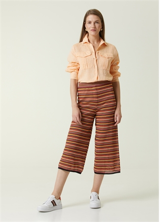 Beymen Club Kadın Simli Çizgili Bol Paça Crop Triko Pantolon XS Beymen Club Kadın Simli Çizgili Bol Paça Crop Triko Pantolon XS