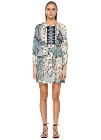 Etro Kadın Mavi Etnik Desenli Mini Elbise 40 IT