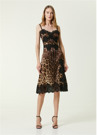 Dolce&Gabbana Kadın Siyah Leopar Desenli Dantelli Midi İpek Elbise Kahverengi 38 IT Dolce&Gabbana Kadın Siyah Leopar Desenli Dantelli Midi İpek Elbise Kahverengi 38 IT
