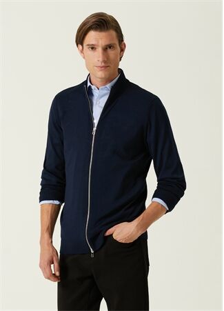 Network Erkek Slim Fit Lacivert Dik Yaka Yün Hırka S EU