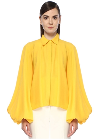 Sara Battaglia Kadın Sarı İngiliz Yaka Balon Kol Gömlek 38 IT