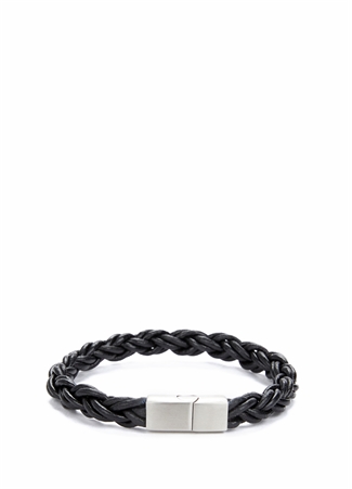 Beymen Collection Erkek Siyah Kalın Örgü Detaylı Deri Bileklik EU Beymen Collection Erkek Siyah Kalın Örgü Detaylı Deri Bileklik EU