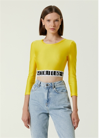 Versace Jeans Couture Kadın Sarı Logo Bantlı Crop Bluz 44 IT Versace Jeans Couture Kadın Sarı Logo Bantlı Crop Bluz 44 IT