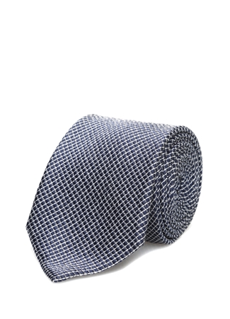 Pal Zileri Erkek Lacviert Geometrik Desenli İpek Kravat Lacivert EU