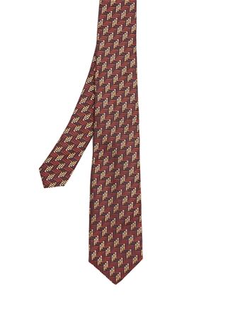Canali Erkek Kiremit Geometrik Desenli İpek Kravat EU