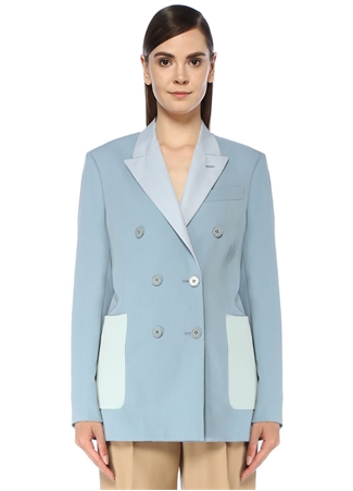 Stella McCartney Kadın Mavi Bloklu Kruvaze Yün Blazer Ceket 38 IT