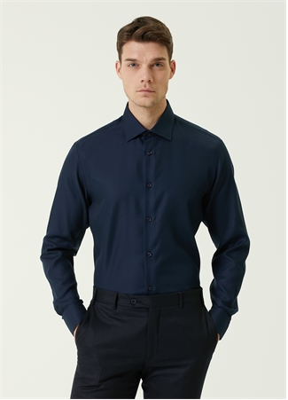 Beymen Club Erkek Comfort Fit Lacivert Armürlü Non-Iron Gömlek S Beymen Club Erkek Comfort Fit Lacivert Armürlü Non-Iron Gömlek S