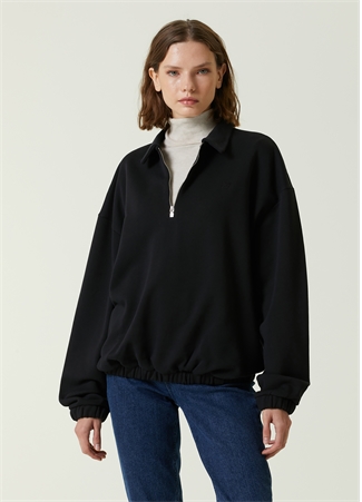 Toteme Kadın Siyah Polo Yaka Organik Pamuklu Sweatshirt S EU Toteme Kadın Siyah Polo Yaka Organik Pamuklu Sweatshirt S EU