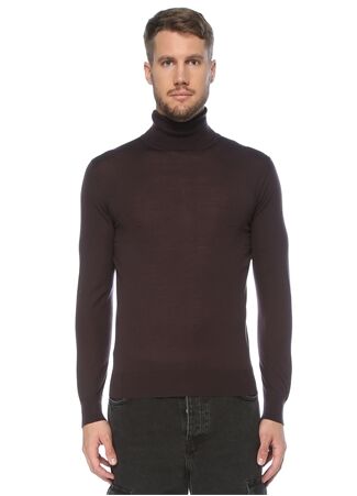 Zegna Erkek Kahverengi Balıkçı Yaka Yün Kazak 54 IT