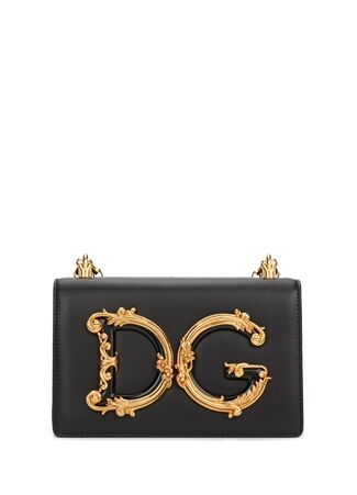 Dolce&Gabbana Kadın Siyah Logolu Deri Omuz Çantası EU