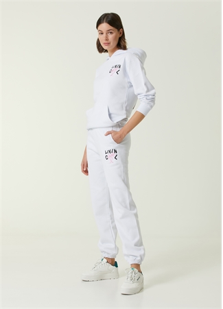 Livincool Kadın Beyaz Logo Baskılı Eşofman Altı XS EU