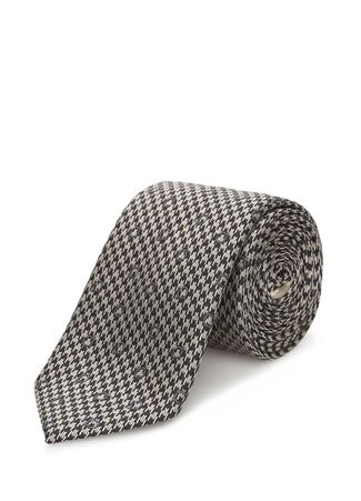 Salvatore Ferragamo Erkek Siyah Kazayağı Desenli Logolu İpek Kravat EU