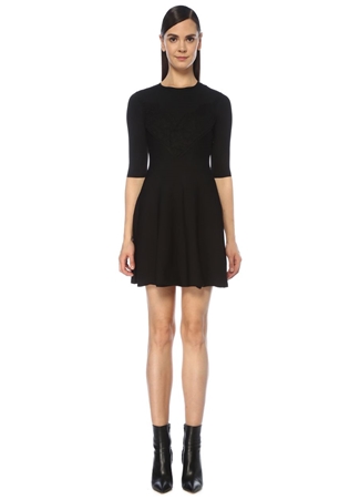 Valentino Kadın Siyah Dantel Detaylı Mini Triko Elbise M EU