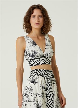 Beymen Club Kadın Beyaz V Yaka Desenli Crop Poplin Bluz XS Beymen Club Kadın Beyaz V Yaka Desenli Crop Poplin Bluz XS