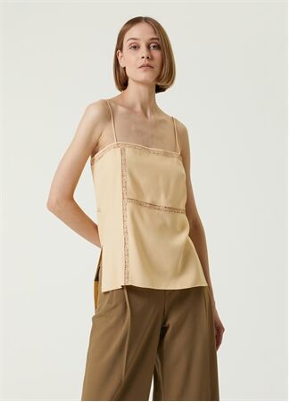 Chloe Kadın Bej İnce Askılı Dantel Şeritli Bluz 36 IT