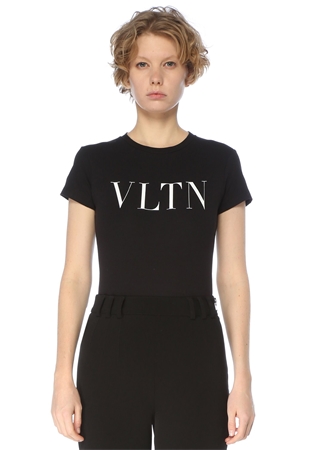 Valentino Kadın VLTN Siyah Bisiklet Yaka Kısa Kol Body S EU