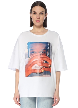 Ma Primi Giovani Kadın Asap Rocky Beyaz Baskılı Basic Oversize T-shirt L EU