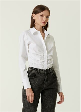 Academia Kadın Beyaz Büzgü Detaylı Gömlek Body 34