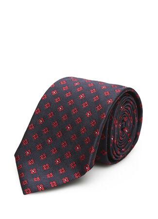 Zegna Erkek Siyah Kırmızı Mikro Desenli İpek Kravat EU