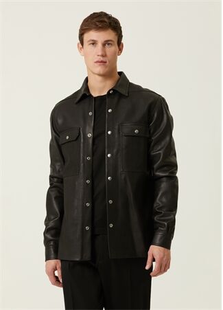 Rick Owens Erkek Siyah Deri Dış Gömlek 50 IT