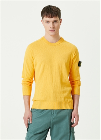 Stone Island Erkek Sarı Logo Detaylı Kazak S EU Stone Island Erkek Sarı Logo Detaylı Kazak S EU