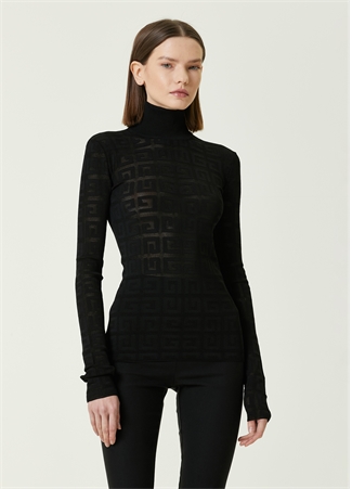 Givenchy Kadın 4G Balıkçı Yaka Logolu Detaylı Kazak Siyah S EU