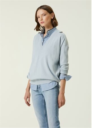 Brunello Cucinelli Kadın Mavi V Yaka Kaşmir Kazak S EU