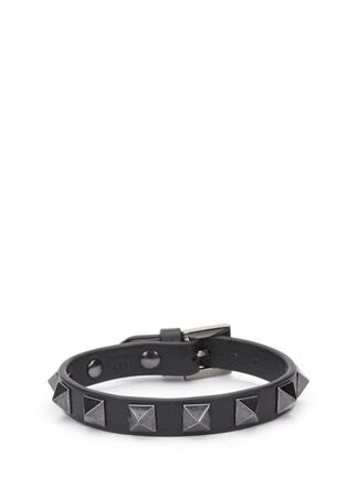 Valentino Garavani Erkek Rockstud Siyah Deri Bileklik EU Valentino Garavani Erkek Rockstud Siyah Deri Bileklik EU