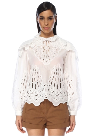 Alberta Ferretti Kadın Beyaz Lazer Kesimli İşlemeli Bluz 42 IT Alberta Ferretti Kadın Beyaz Lazer Kesimli İşlemeli Bluz 42 IT