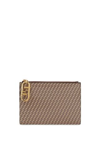 Fendi Kadın Kahverengi Logo Desenli Deri El Portföyü EU