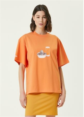 Jacquemus Kadın Succo Turuncu Bisiklet Yaka Baskılı T-shirt S EU
