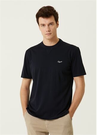 Zegna Erkek Lacivert Logo Detaylı T-shirt 54 IT