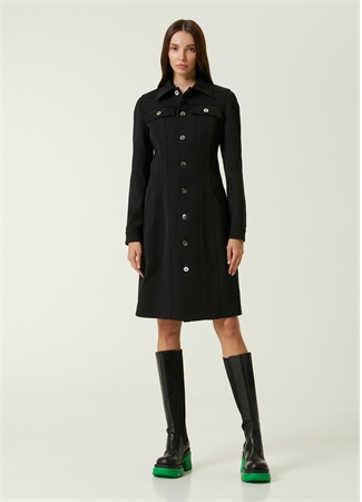 Bottega Veneta Kadın Siyah Mini Yün Gömlek Elbise 40 IT