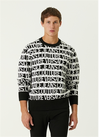 Versace Jeans Couture Erkek Siyah Beyaz Logo Jakarlı Kazak M EU Versace Jeans Couture Erkek Siyah Beyaz Logo Jakarlı Kazak M EU