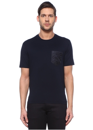 Prada Erkek Lacivert Bisiklet Yaka Cep Garnili T-shirt M EU