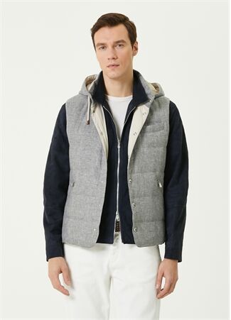 Brunello Cucinelli Erkek Gri Kapüşonlu Keten Dış Yelek S EU