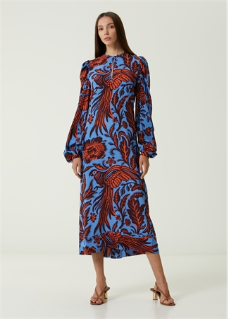Johanna Ortiz Kadın Mavi Desenli Midi İpek Elbise 4 US