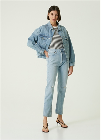 Agolde Kadın 90s Pinch Straight Fit Yıpratmalı Jean Pantolon Mavi 26 US