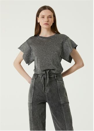 Isabel Marant Kadın Belita Siyah Bisiklet Yaka Simli T-shirt 36 FR