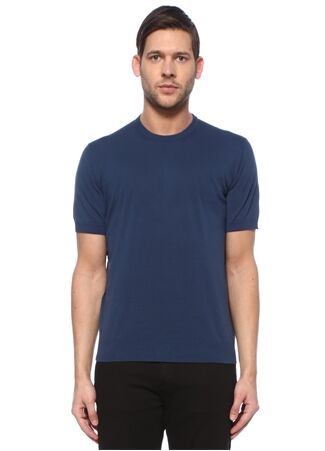 Prada Erkek Mavi Bisiklet Yaka Kısa Kol Triko 48 IT