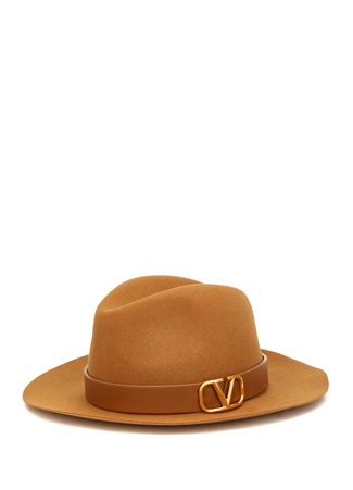 Valentino Garavani Kadın Taba Logo Detaylı Deri Şapka Turuncu S EU