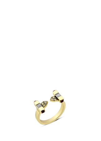 Baguette Kadın Tara Taş Detaylı Altın Rengi Yüzük EU