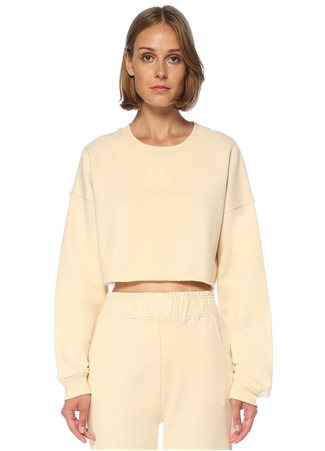 Fifty Pieces Kadın Taş Logolu Crop Sweatshirt Gri L Eu