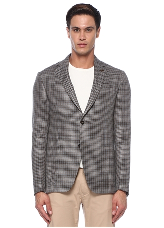 Pal Zileri Erkek Bej Kelebek Yaka Ekose Desenli Keten Ceket 50 IT