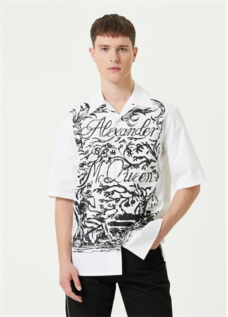 Alexander McQueen Erkek Beyaz Kontrast Logolu Kısa Kollu Gömlek Siyah 6 UK Alexander McQueen Erkek Beyaz Kontrast Logolu Kısa Kollu Gömlek Siyah 6 UK