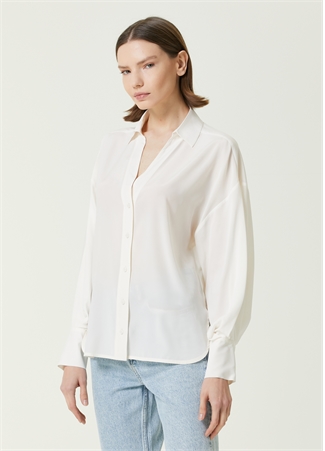 Beymen Club Kadın Kırık Beyaz Düşük Kol İpek Gömlek S