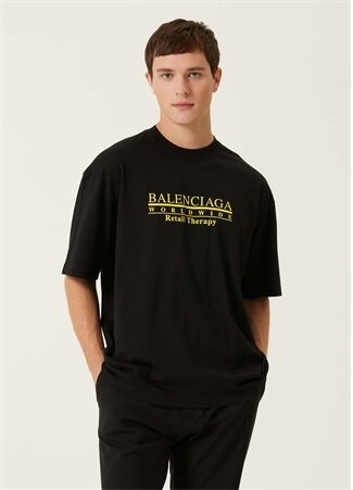Balenciaga Erkek Siyah Logo Detaylı T-shirt S EU