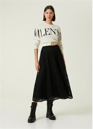 Valentino Kadın Siyah Logolu Midi Etek 42 IT